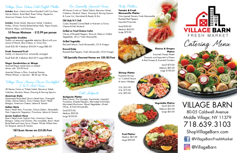 Catering Menu | Village Barn Fresh Market